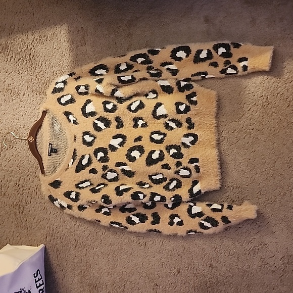 Express | Sweaters | Fuzzy Leopard Print Sweater | Poshmark
